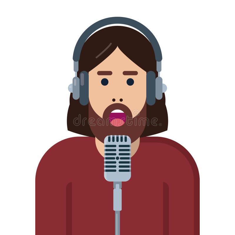 Persona Che Parla in Microfono E Indossa Cuffie Illustrazione ...