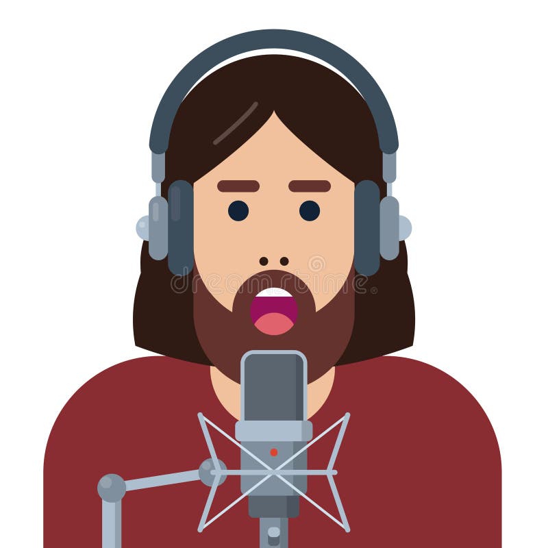 Persona Che Parla in Microfono E Indossa Cuffie Illustrazione di Stock ...