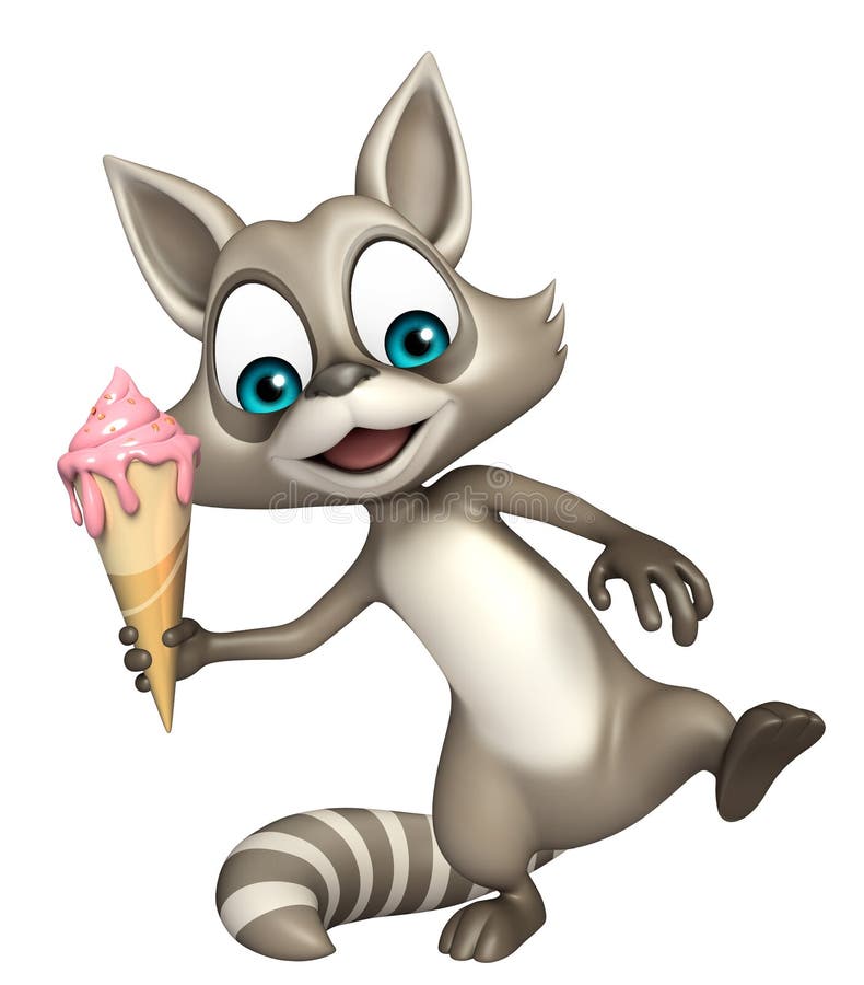 Personaje De Dibujos Animados Del Mapache Con Helado Stock de ...