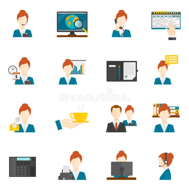 Personal Assistant Flat Icons Stock Vector - Illustration of phone ...