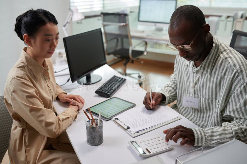 Personal Bank Manager Helping Client Stock Image - Image of finances ...