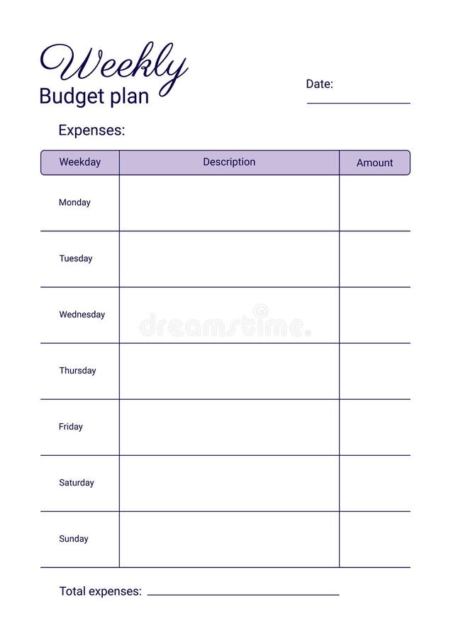 Personal Budget Plan Concept. Printable Template, A4 Format. Vector ...