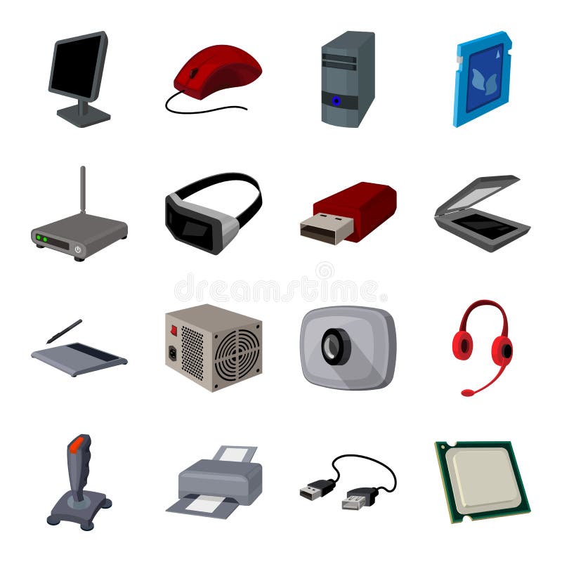 Personal Computer Accessories Set Icons in Cartoon Style. Big ...