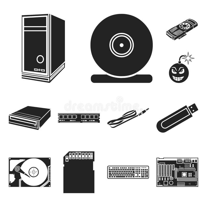 Personal Computer Black Icons in Set Collection for Design. Equipment ...