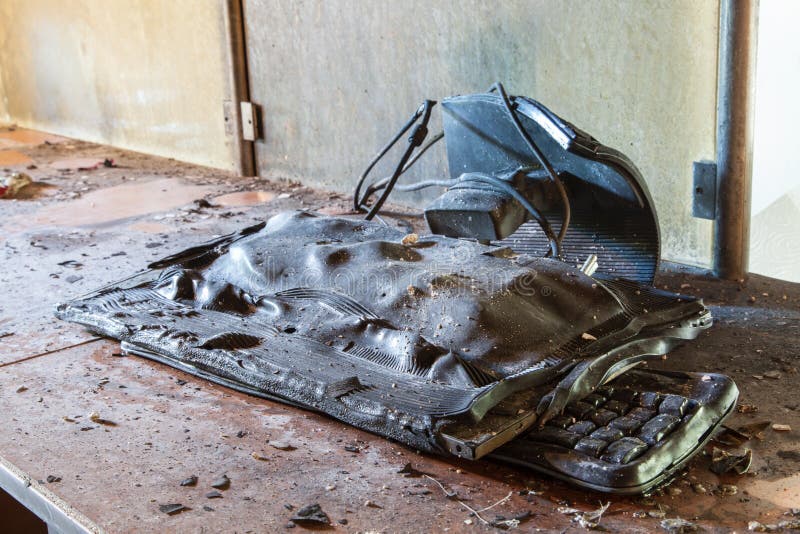 Personal Computer Burnt in Fire in the Office . Melted Stock Image ...