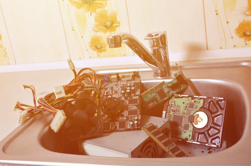Hardware in Kitchen Sink Computer Cleaning Metaphoric Concept Stock ...