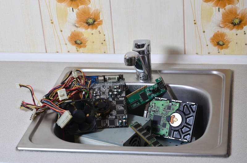 Hardware in Kitchen Sink Under the Water Flow Computer Cleaning ...