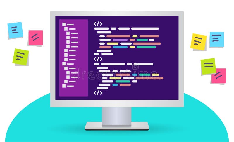 Programming Landing Page Design Pc With Program Code And Icons Java Html Css Html Stock