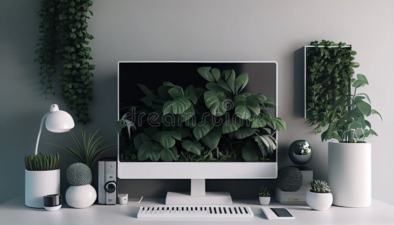 Personal computer at home stock illustration. Illustration of monitor ...