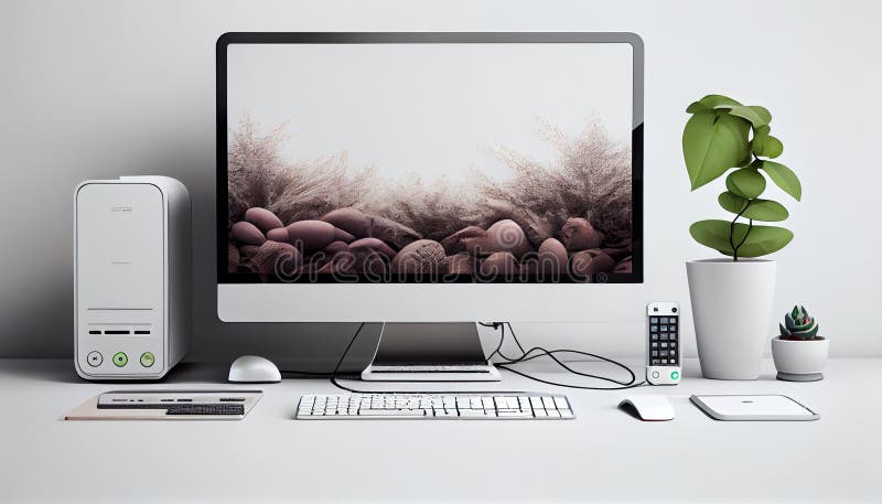 Personal computer at home stock illustration. Illustration of white ...