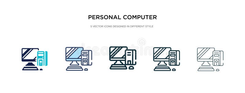 Personal Computer Icon in Different Style Vector Illustration. Two ...