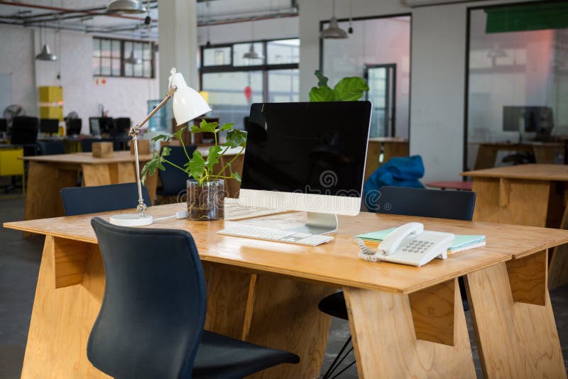 Personal Computer and Landline on Desk Stock Image - Image of ...