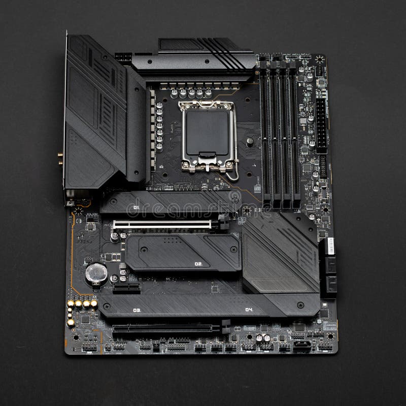Personal Computer Motherboard on a Black Background Stock Image - Image ...
