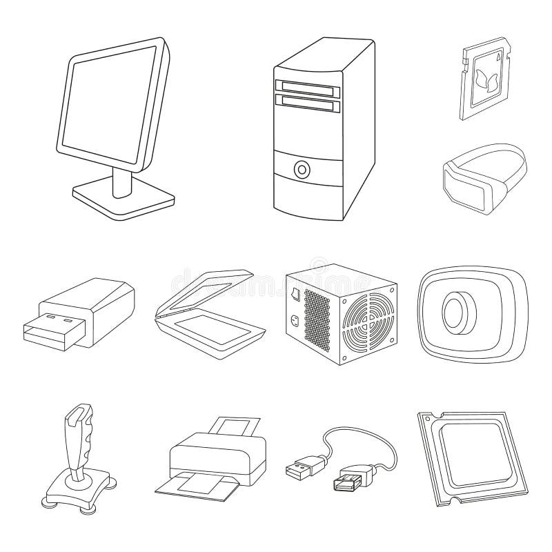 Personal Computer Outline Icons in Set Collection for Design. Equipment ...
