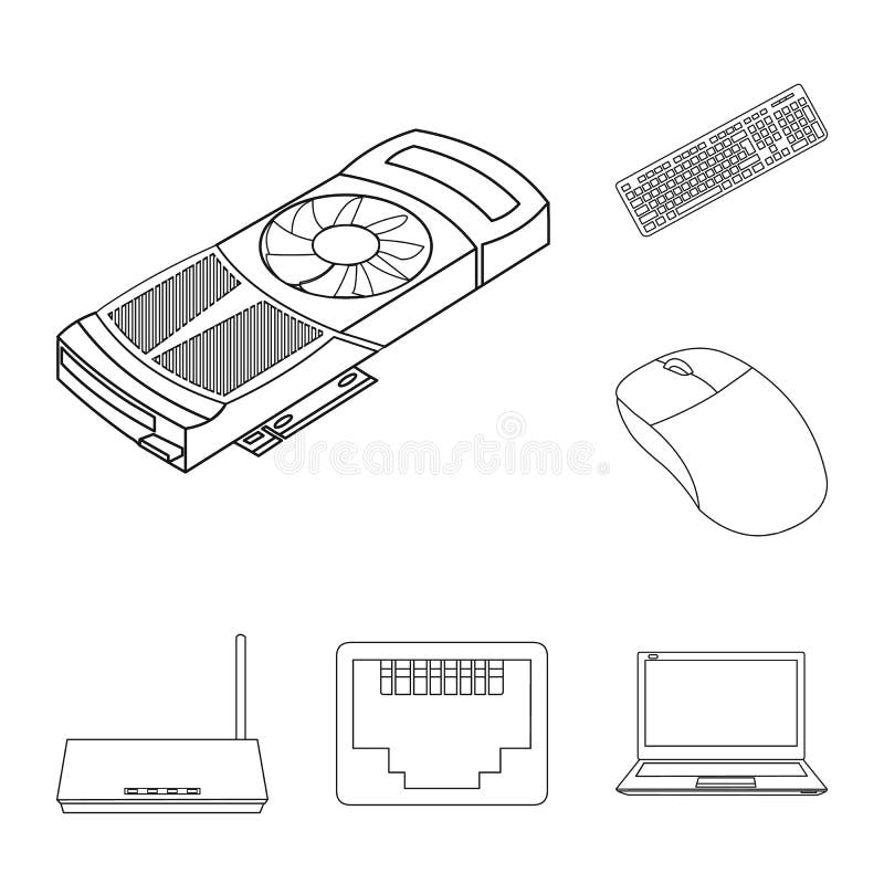 Personal Computer Outline Icons in Set Collection for Design. Equipment ...