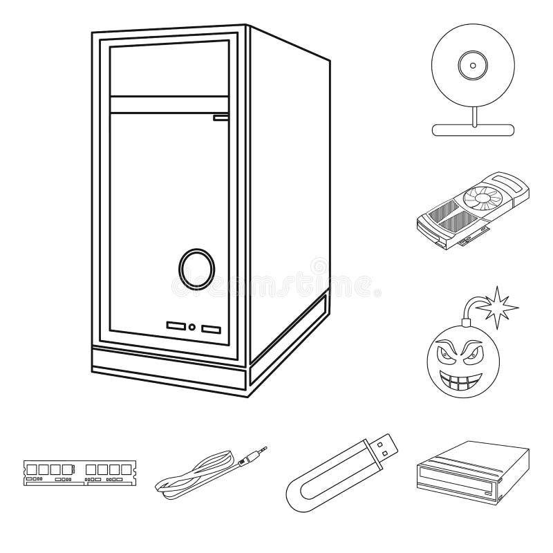 Personal Computer Outline Icons in Set Collection for Design. Equipment ...