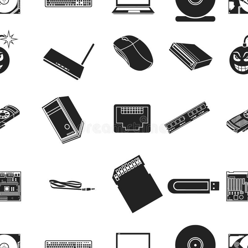 Personal Computer Pattern Icons in Black Style. Big Collection of ...