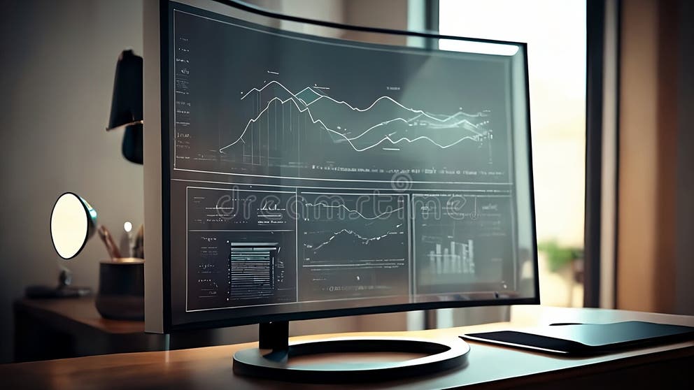 Personal Computer Screen Displaying Digital Financial Graphs and Charts ...