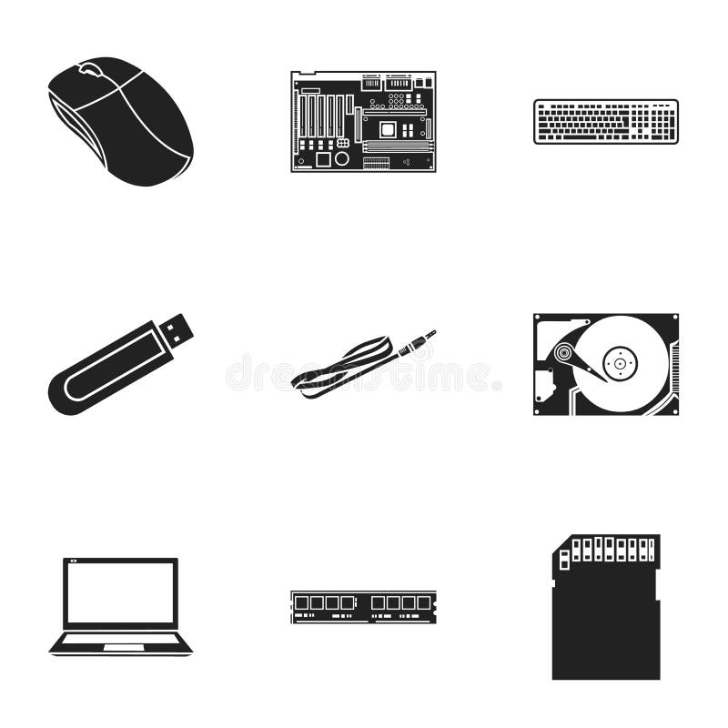 Personal Computer Set Icons in Black Style. Big Collection of Personal ...
