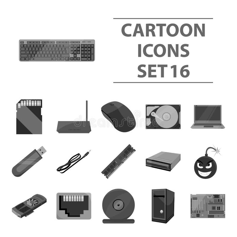 Personal Computer Set Icons in Monochrome Style. Big Collection of ...