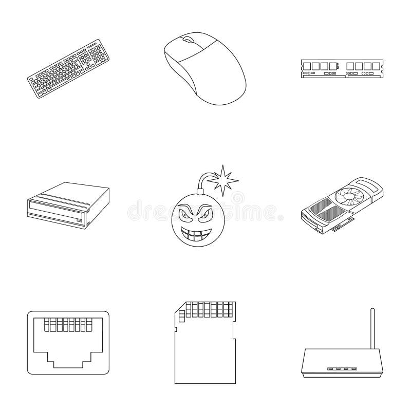 Personal Computer Set Icons in Outline Style. Big Collection of ...