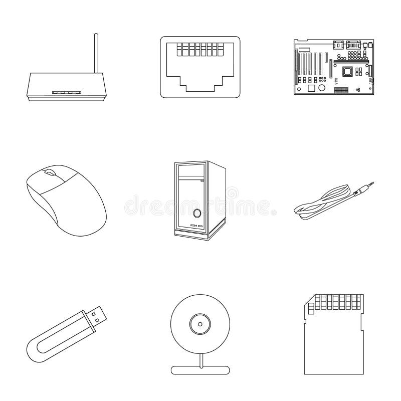 Personal Computer Set Icons in Outline Style. Big Collection of ...