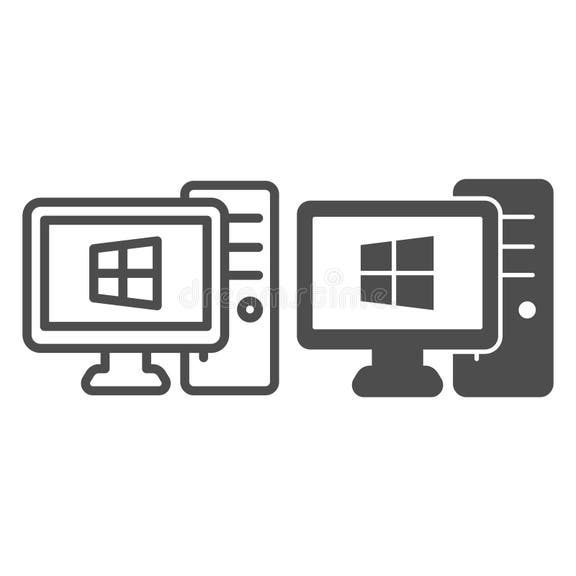 Personal Computer with Windows Line and Solid Icon, Windows Pack ...