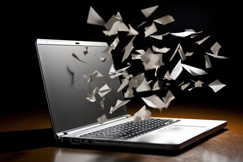 Personal Data Leak Symbolized by Flying Papers from Open Laptop ...