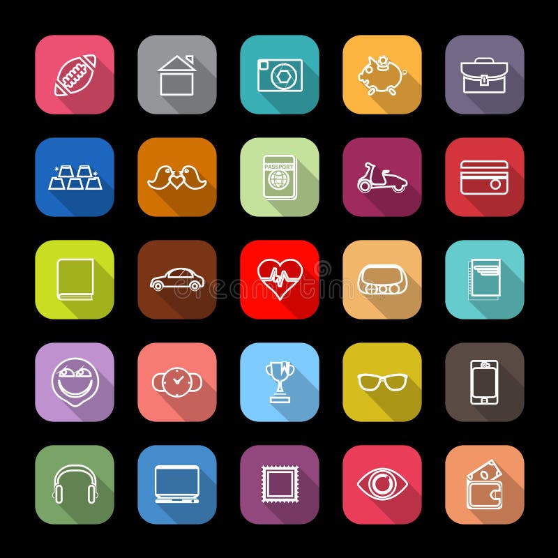 Personal Data Line Icons with Long Shadow Stock Vector - Illustration ...