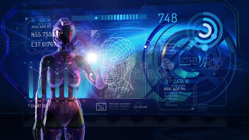 Personal Data Processing and Protection Infographics on Sci-fi Background. Stock Illustration ...