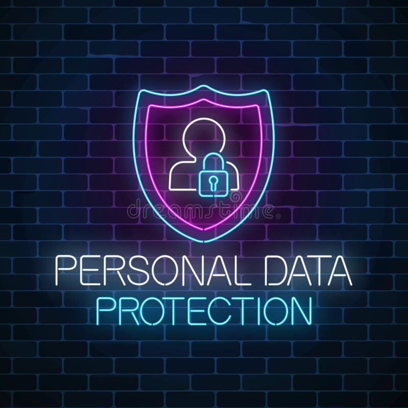 Data Protection Glowing Neon Sign with Alphabet. Internet Cyber ...