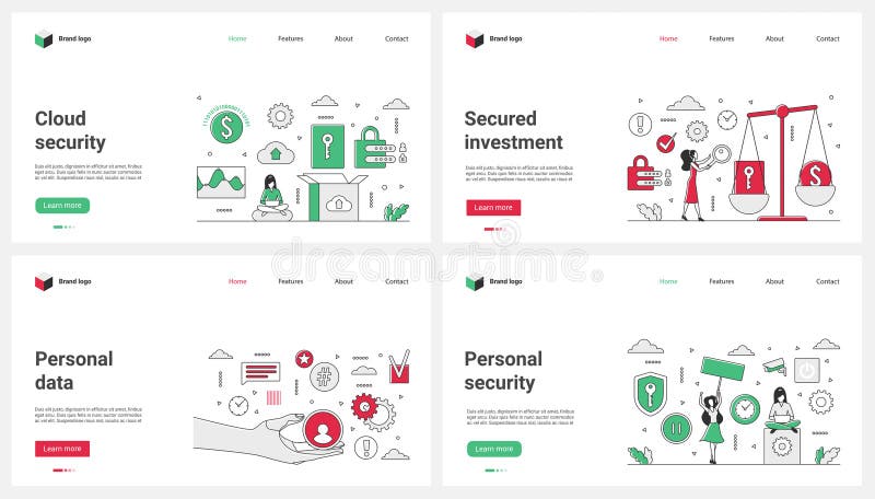 Personal Data Security, Investment and Cloud Storage Set, Tiny People ...