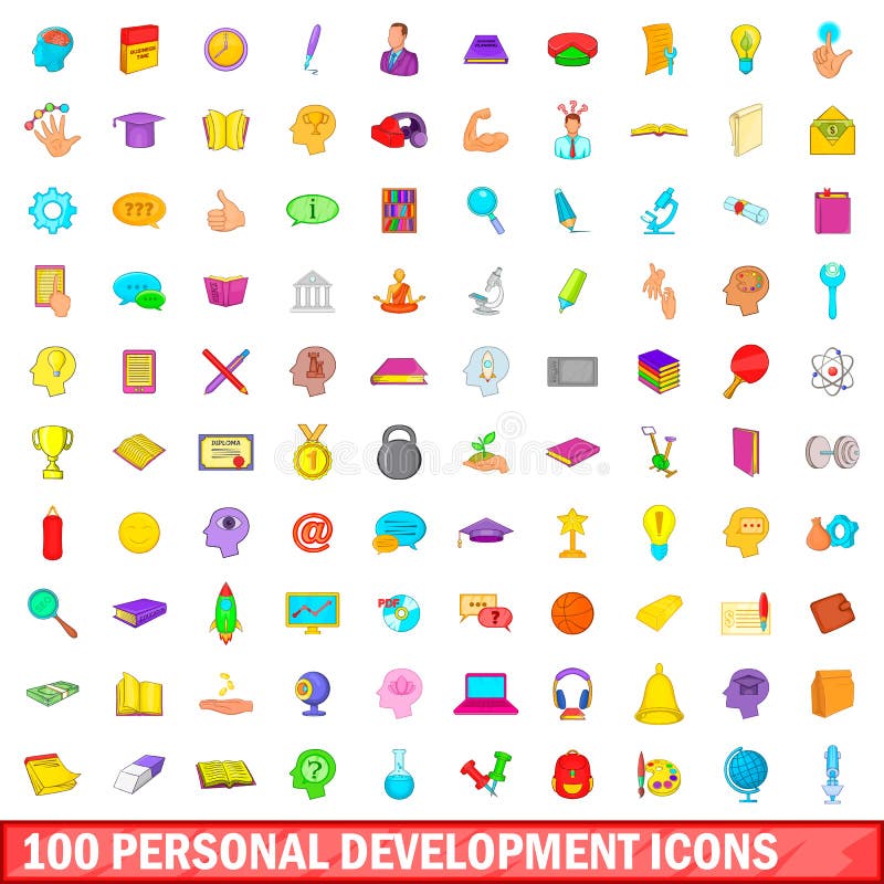 100 Personal Development Icons Set, Cartoon Style Stock Vector ...