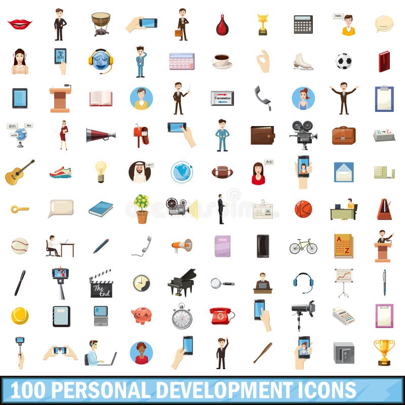 100 Personal Development Icons Set, Cartoon Style Stock Vector ...