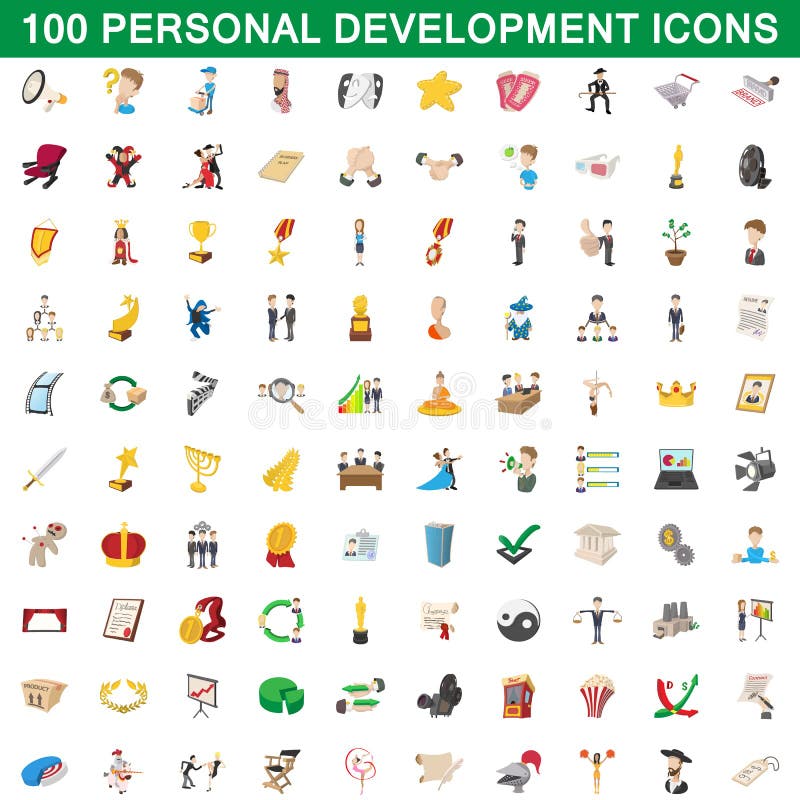 100 Personal Development Icons Set, Cartoon Style Stock Vector ...