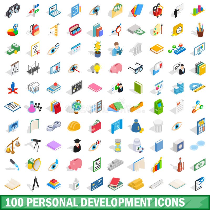 100 Personal Development Icons Set Stock Illustration - Illustration of ...