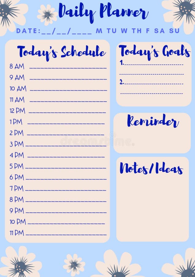 Personal Diary daily Planner with Floral Pattern Stock Illustration ...