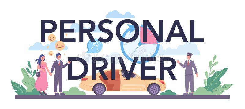 Personal Driver Typographic Header. Automobile Cab with Driver Inside ...