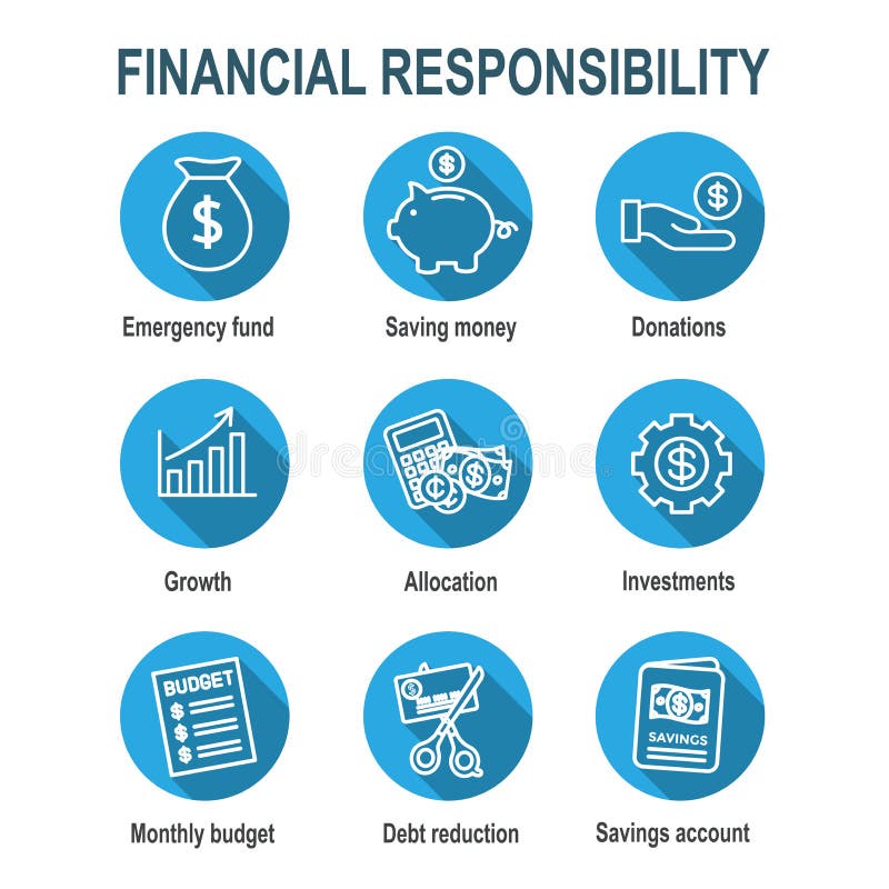 Personal Finance & Responsibility Icon Set with Money, Saving ...