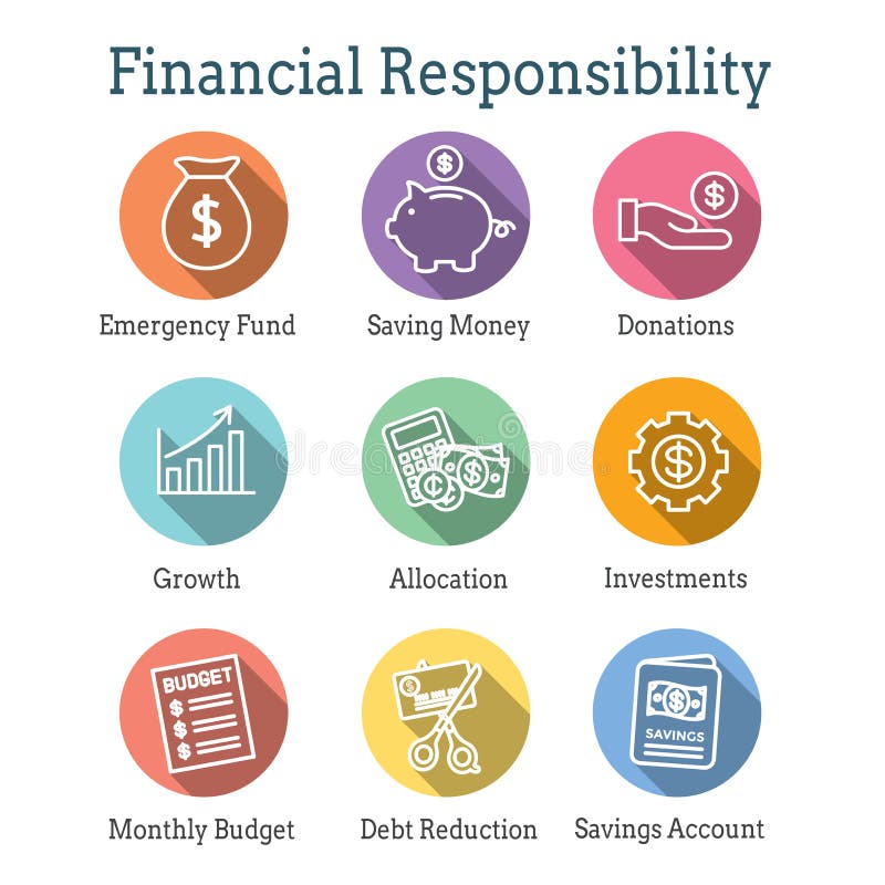 Personal Finance & Responsibility Icon Set with Money, Saving ...