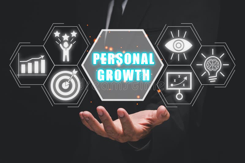 Business Person Hand Holding Personal Growth Icon on Virtual Screen ...