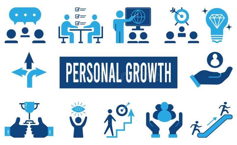 Personal Growth Minimal Solid Web Icon Set with Opportunity, Vision ...