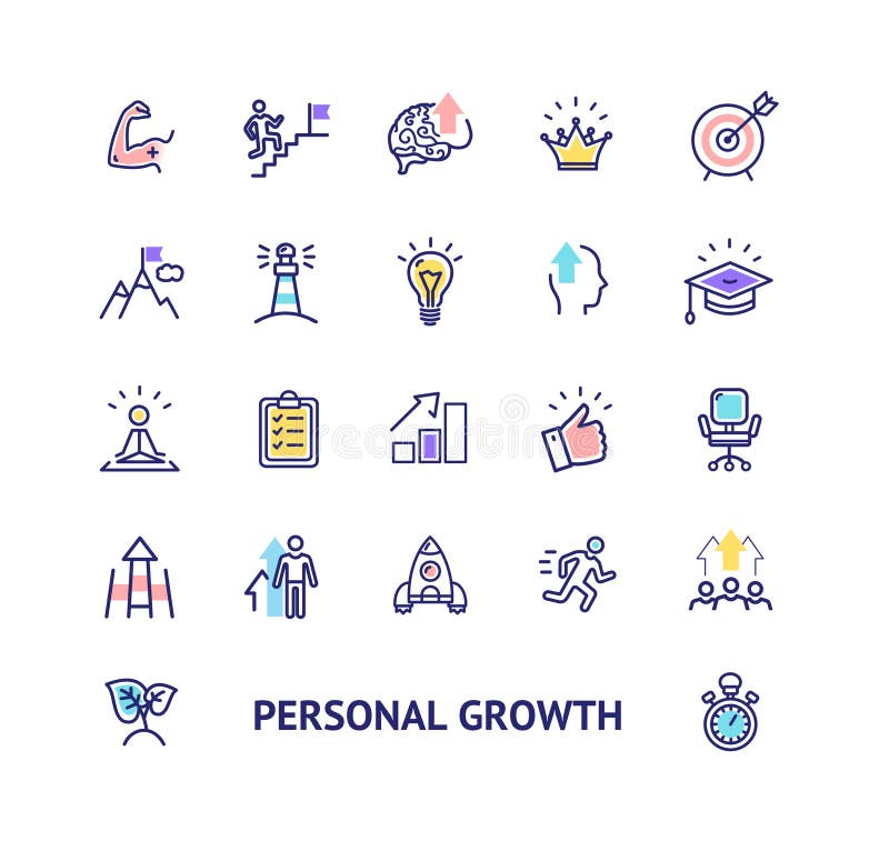 Personal Growth Sign Color Thin Line Icon Set. Vector Stock Vector ...