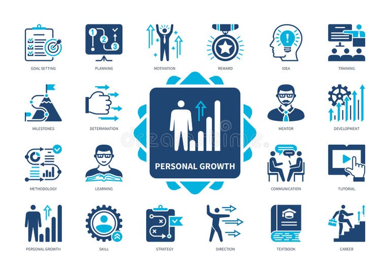 Personal Growth Solid Icon Set Stock Illustration - Illustration of ...