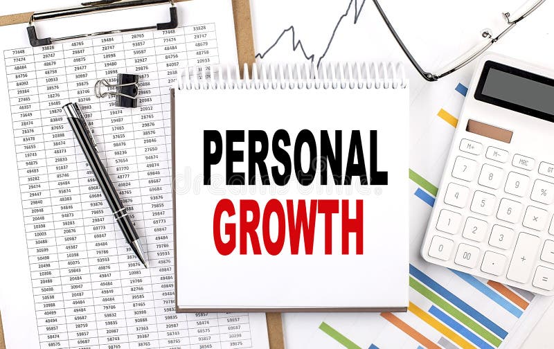 PERSONAL GROWTH Text on Notebook with Chart, Calculator and Pen Stock ...