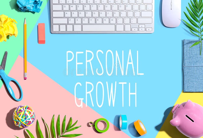 Personal Growth Theme with Office Supplies Stock Photo - Image of plan ...