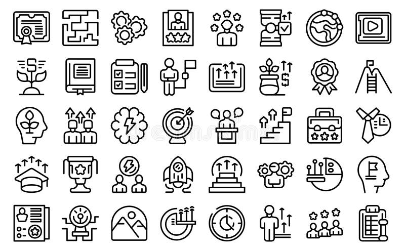 Personal Growth Training Icons Set Outline Vector. Self Development ...