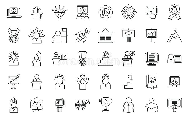 Personal Growth Training Icons Set Outline Vector. Self Development ...