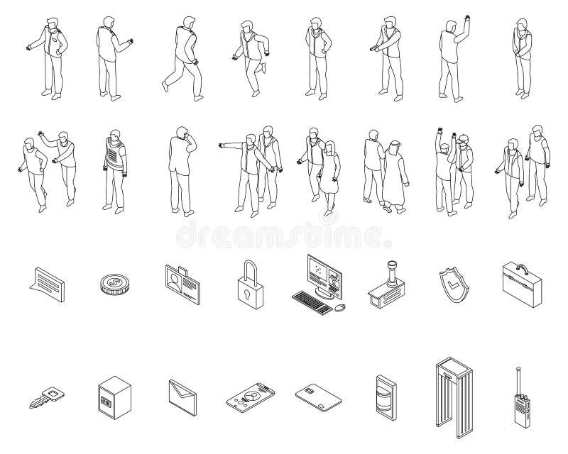 Personal Guard Icons Set Outline Vector Stock Vector - Illustration of ...