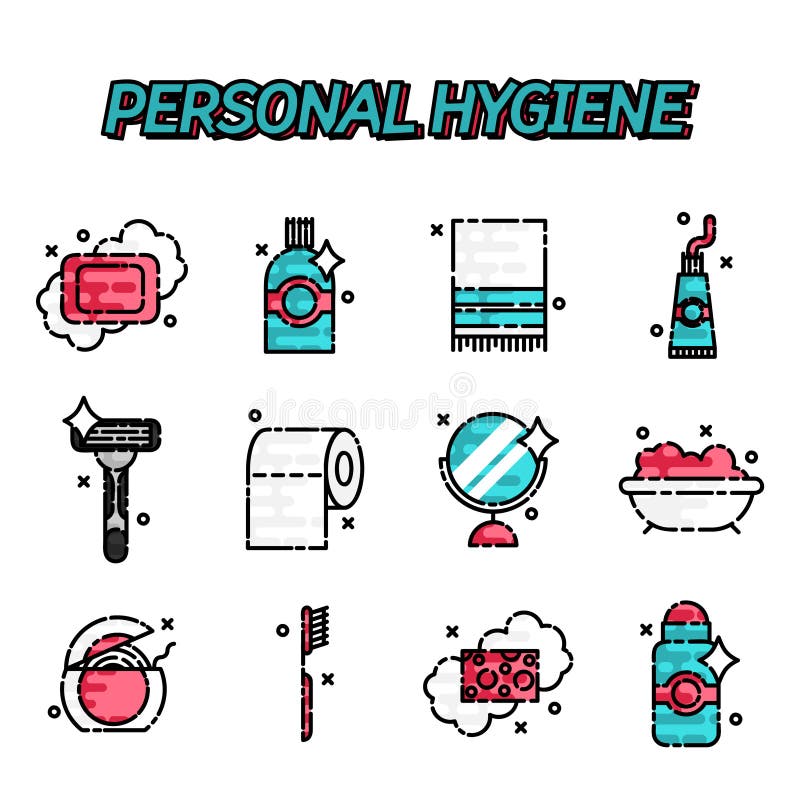 Personal Hygiene Flat Icons Set Stock Vector - Illustration of floss ...